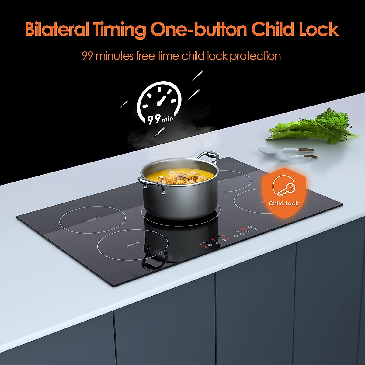 Davivy 30 Inch Induction Cooktop,5 Burners Built-in Induction Cooktop,Induction Stove Top - 9 Heating Level,Child Safety Lock,Sensor Touch Control,Timer, 220~240V, 9300W