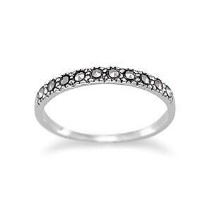AzureBella Jewelry Sterling Silver Stackable Band Ring with Ten Marcasite Stones 2mm Wide