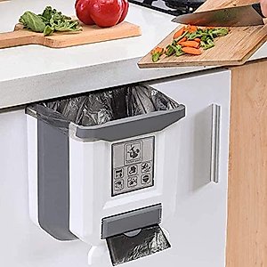 EWholesalers Hanging Kitchen Trash Can, 2.4 Gallon Plastic Folding Small Garbage bin, Collapsible Mini Hanging Waste Bin for Cabinet, Car, Bedroom, Bathroom, Kitchen, and Office. (White)