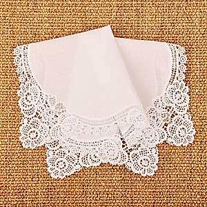 Milesky White Wedding Handkerchief Pure Cotton, Soft Ladies Hanky with Crochet Lace CH02