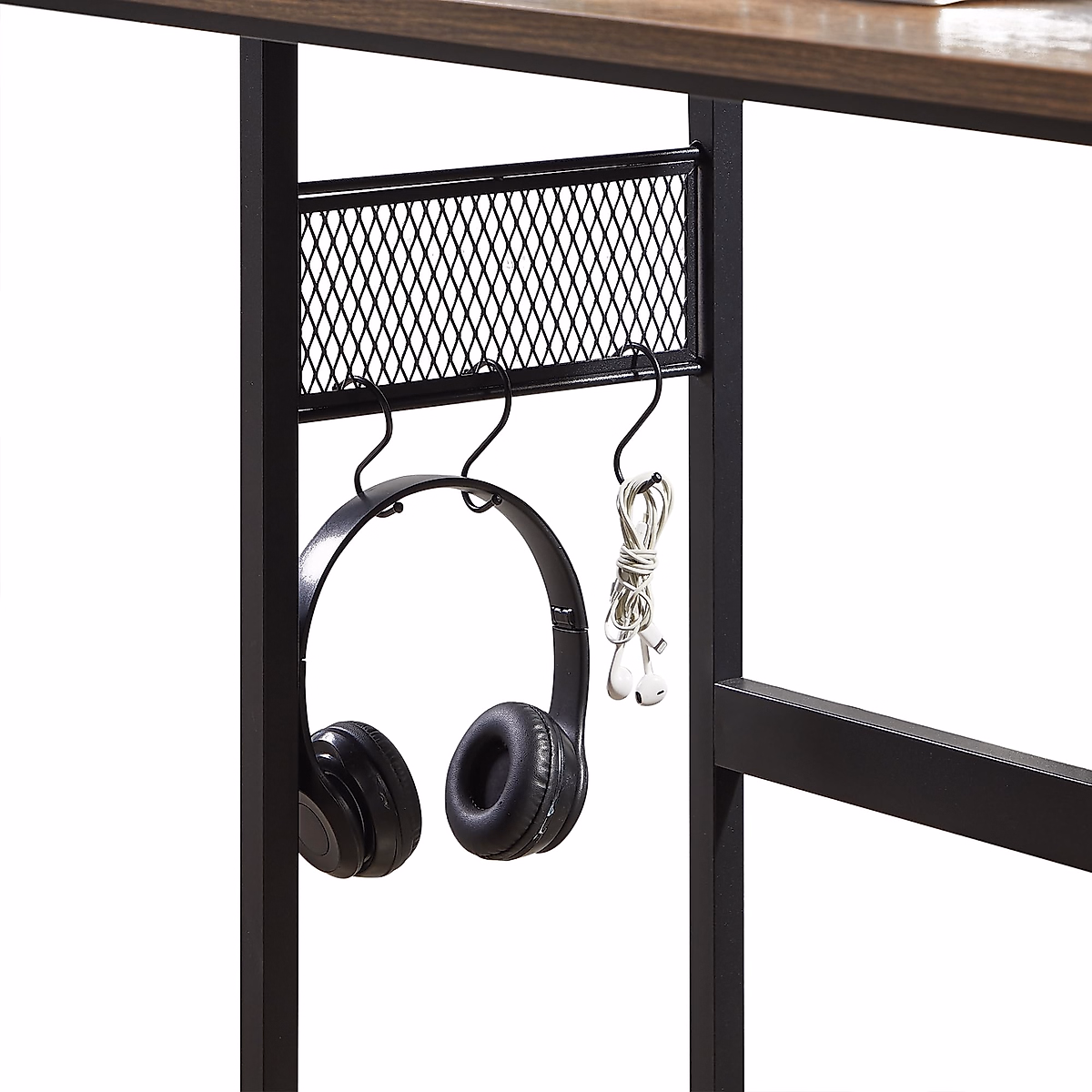 VECELO 32 Inch Small Computer Sturdy Laptop Industrial Desk Office Work, Modern Simple Study Table with Headphone Hook, Adjustable Feet and Water Proof Surface, 44", Brown