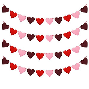 SaktopDeco 4 Pack Felt Heart Garland Heart Banner Valentines Day Banner for Wedding Anniversary Romantic Decorations