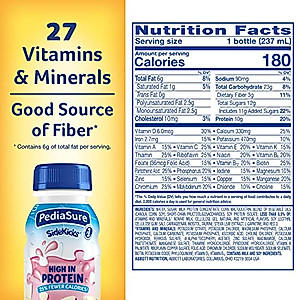 PediaSure SideKicks, 6 Shakes, Kids Protein Shake, With Key Nutrients and Protein to Help Kids Catch Up on Growth and Help Fill Nutrient Gaps, Strawberry, 8 fl oz