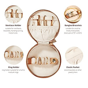 Decorebay Everyday Genuine Cow Leather Zip Around Mini Travel Jewelry Box Organizer with Zipper Closure (Saddle Brown)