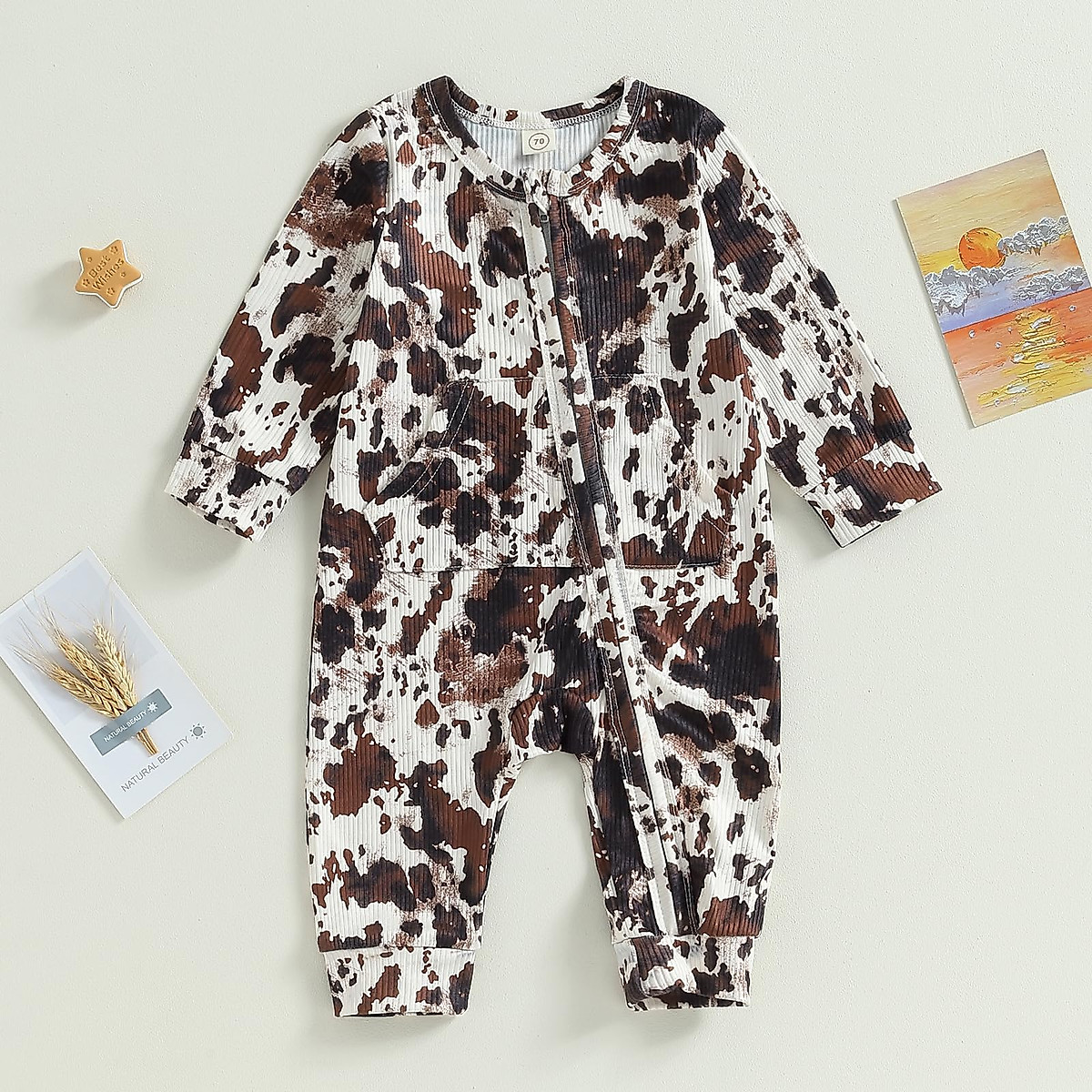 FIOMVA Western Baby Boy Jumpsuit Newborn Fall Long Sleeve Romper With Zipper Infant Cowboy Country One Piece Clothes (C Cowboy Brown, 6-12 Months)