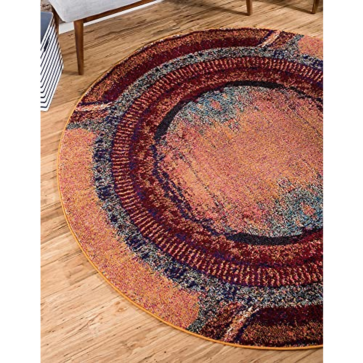 Unique Loom Estrella Collection Rustic, Distressed, Modern, Abstract Area Rug, 8 ft, Orange/Black