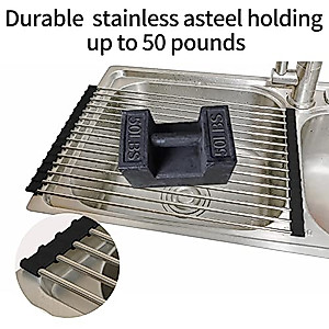 Ahyuan Roll up Dish Drying Rack Over The Sink Kitchen Roll up Sink Drying Rack Portable Dish Drainer Foldable Dish Drying Rack (Stainless Steel 17.7''X11.8'', Black)