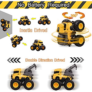 WOCY 4 Pack Pull Back Cars, Construction Truck,Excavator Toys for Boys, Friction Powered Push and Go Toy Cars Trucks for Toddlers, Kids,3+ Year Old Boys Girls (4PCS)