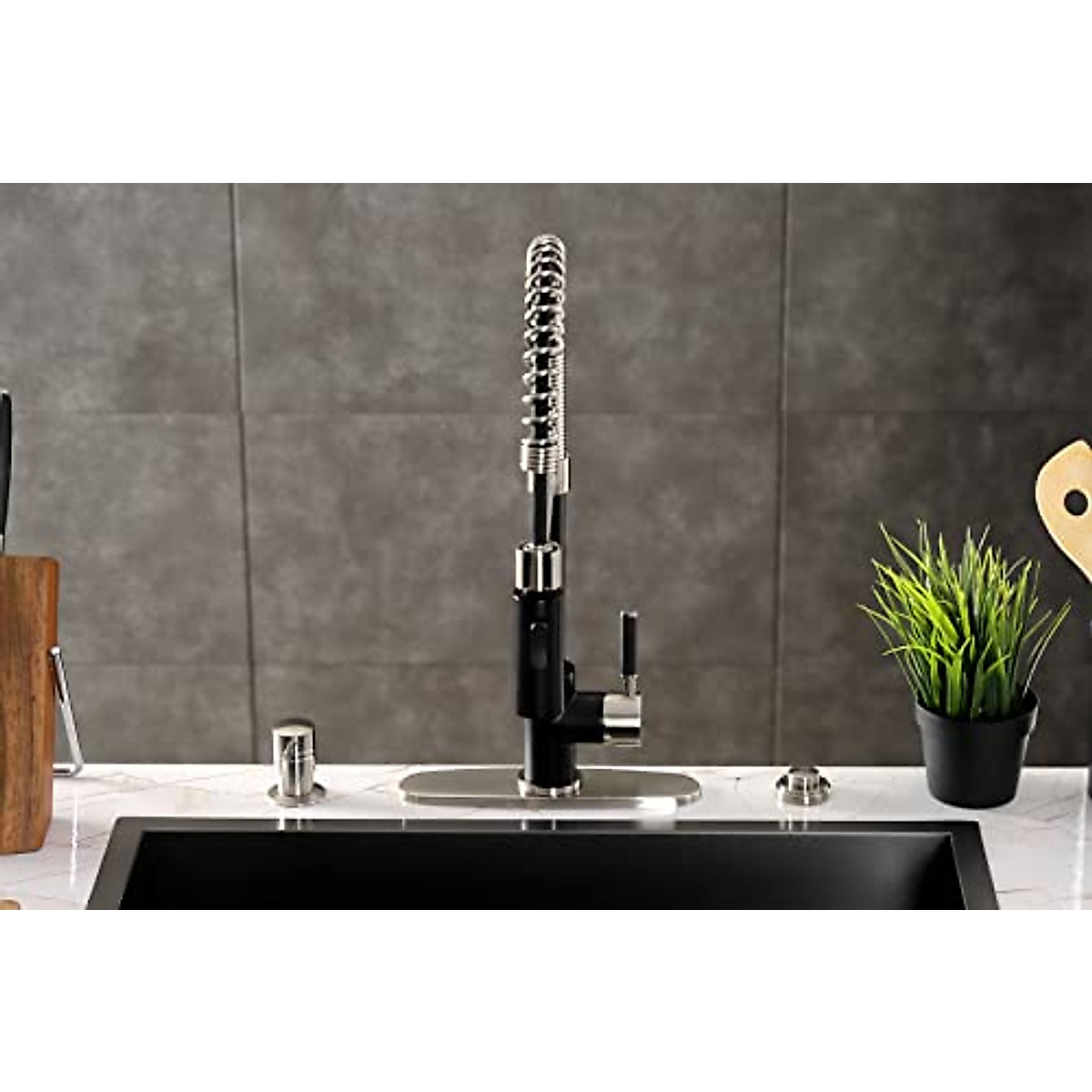 Kingston Brass LS8779DKL Kaiser Pre-Rinse Kitchen Faucet, 8 Inch in Spout Reach, Matte Black/Brushed Nickel