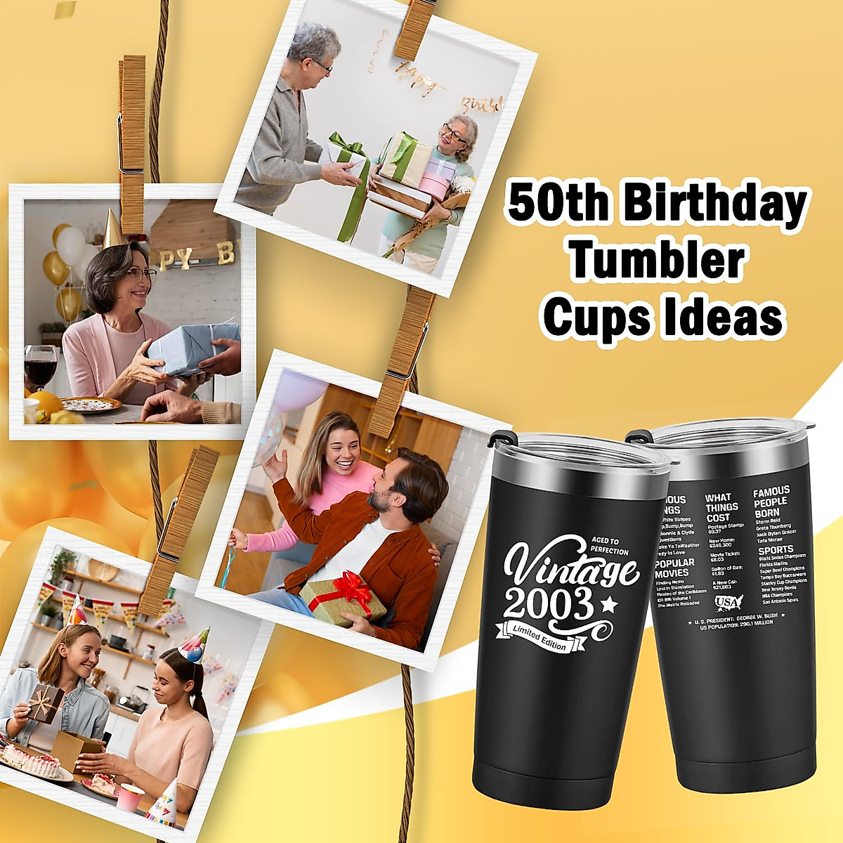 Greatingreat 2003 21st Birthday Gift for Women and Men - 21st Gifts for Parents - 21st Class Reunion - Sister Brother Friend Present - 20oz Tumbler Cup Black