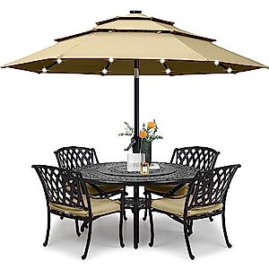 ABCCANOPY Solar Led Patio Umbrellas 3-Tiers 11FT (Khaki)
