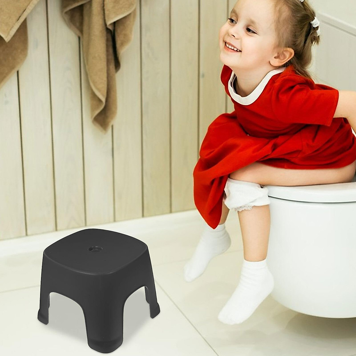 STOBAZA Step Stool for Kids Plastic Step Ladder Compact Foot Stool Foldable Step Riser for Adults Kitchen Bathroom Living Room Black - 8.06X7.66X6.29in