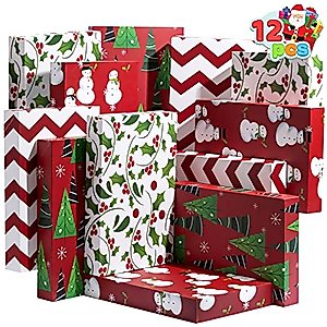 JOYIN 12 Pcs 14" x 9.5" x 2" Christmas Tone Shirt Wrap Boxes ​with Lid and Base, Clothes, Wrapping Robe Boxes,Gift Boxes, Xmas Goody Gift Boxes for Christmas, Birthdays, Wedding, 4 Designs