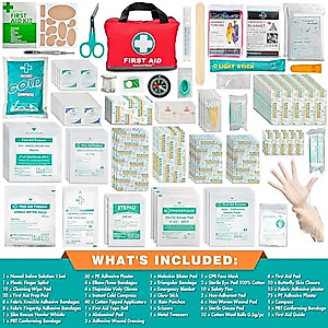 General Medi First Aid Kit -309 Pieces- Reflective Bag Design - Including Bandages, Moleskin Pad and Emergency Blanket for Travel, Home, Office, Car, Camping, Workplace