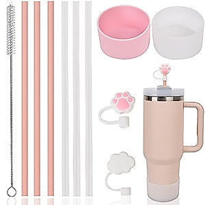 11 Pack for Stanley Cup Accessories, Silicone Reusable Replacement Straws with Straw Covers Cap & Brush for Stanley 40oz, Anti-Slip Protective Stanley Cup Boot Sleeve 40 oz Silicone Bottom Bumper Boot