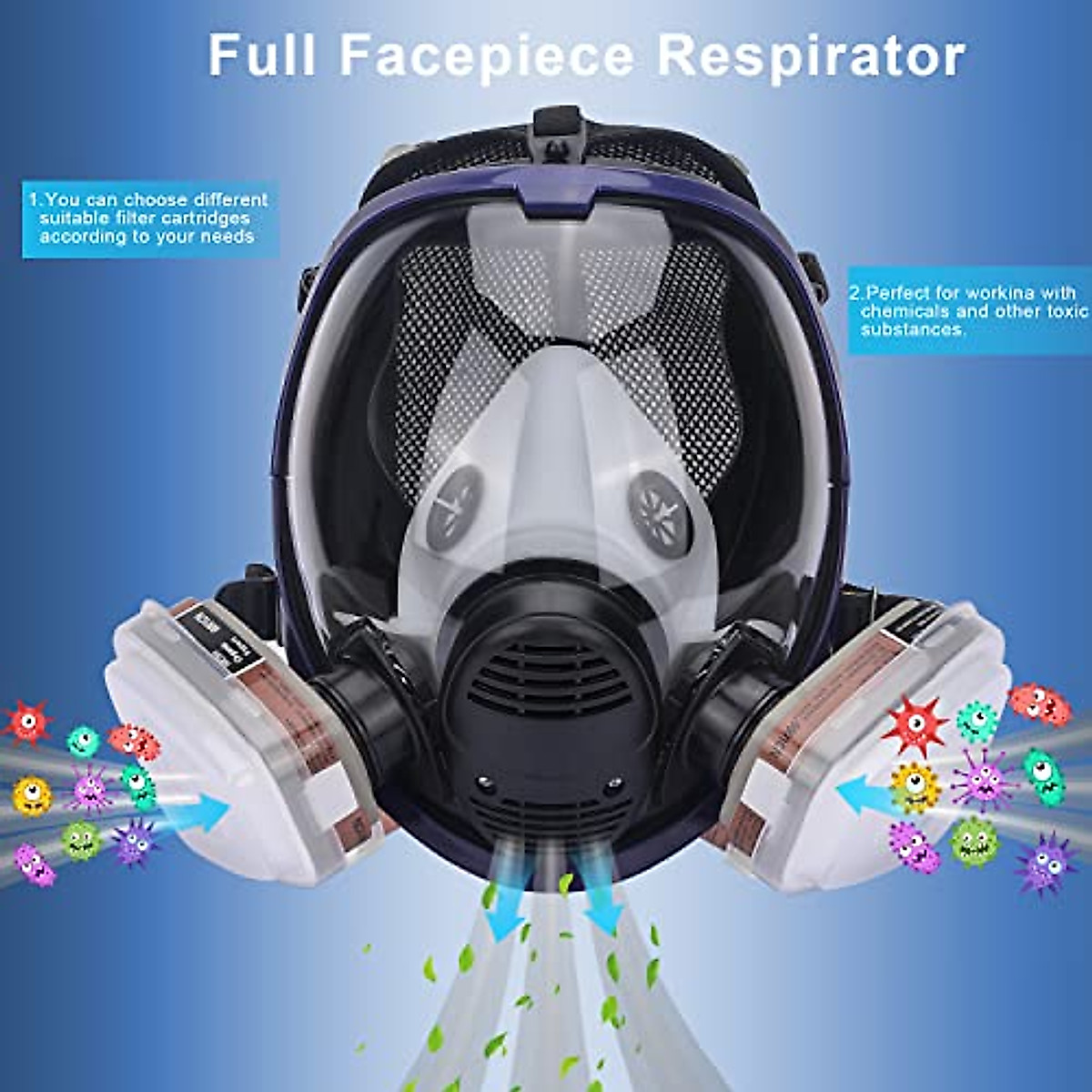 Generies FNWD 17 in 1 Full Face Respirator,Reusable Protective Face Cover with Adjustable Strap Widely Used in Organic Gas,Anti-Dust,Paint Sprayer,Chemical,Woodworking (Eye Protection)