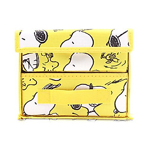 FINEX Yellow Snoopy Foldable Storage Organizer Box for Desk - with Removable Drawer