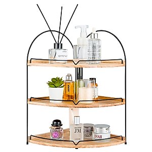 Edergoo 3 Tier Bathroom Organizer Countertop, Wood Corner Bathroom Counter Organizer, Versatile Bathroom Countertop Organizer, Bathroom Counter Organizers and Storage for Bathroom/Dresser/Kitchen