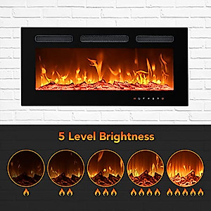 E EUHOMY 50-inch Electric Fireplace, Recessed and Wall Mounted Fireplace Heater, Adjustable Brightness, Multiple Colors, Dual Control Remote and Touch Screen, Indoor Heater with Timer, 750W/1500W