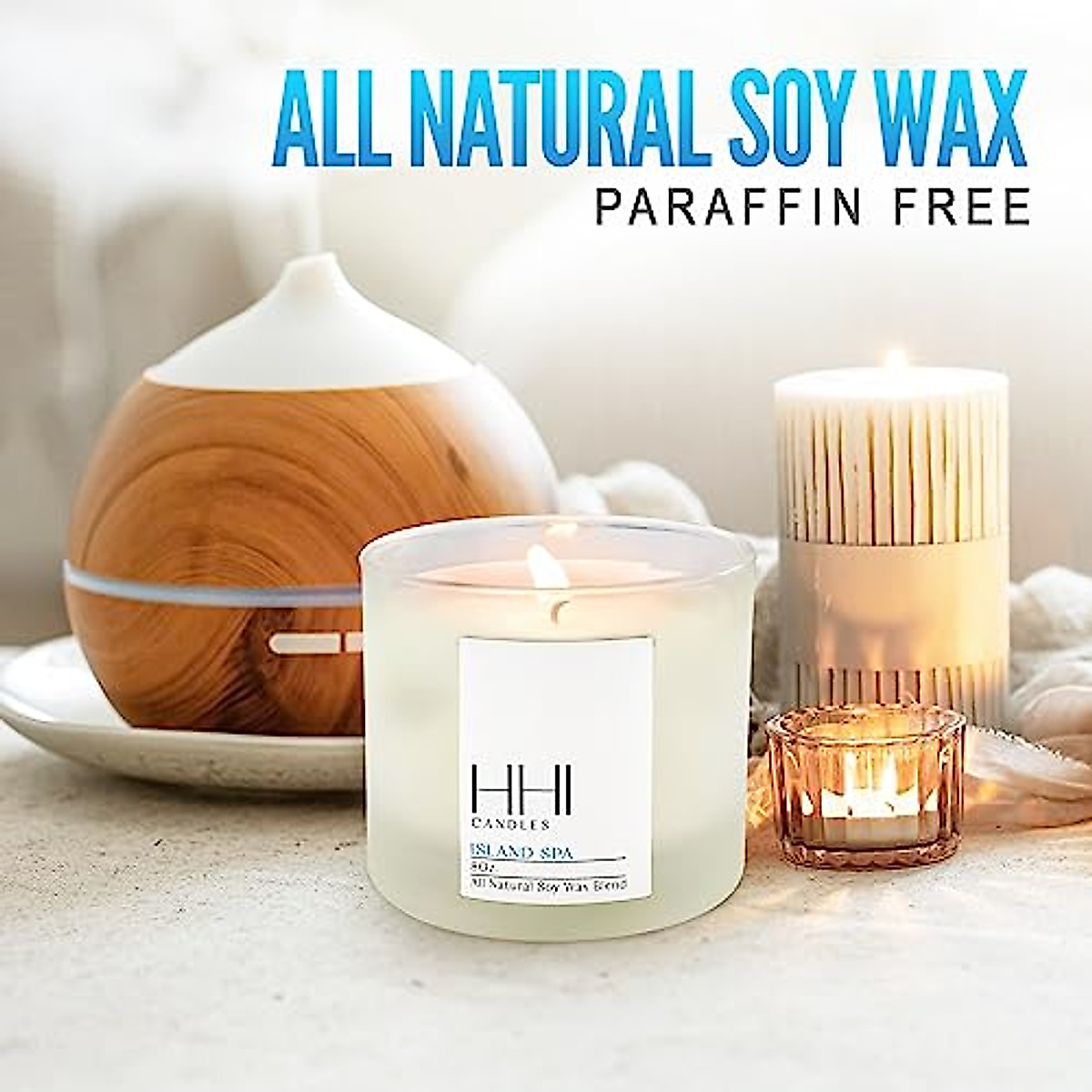 All-Natural Scented Soy Relaxation Candle | Island Spa Candle | A Fresh Blend of Eucalyptus and Citrus | Large Eight Ounce Single Wick Spa Candles | Long Burn time | HHI Candles