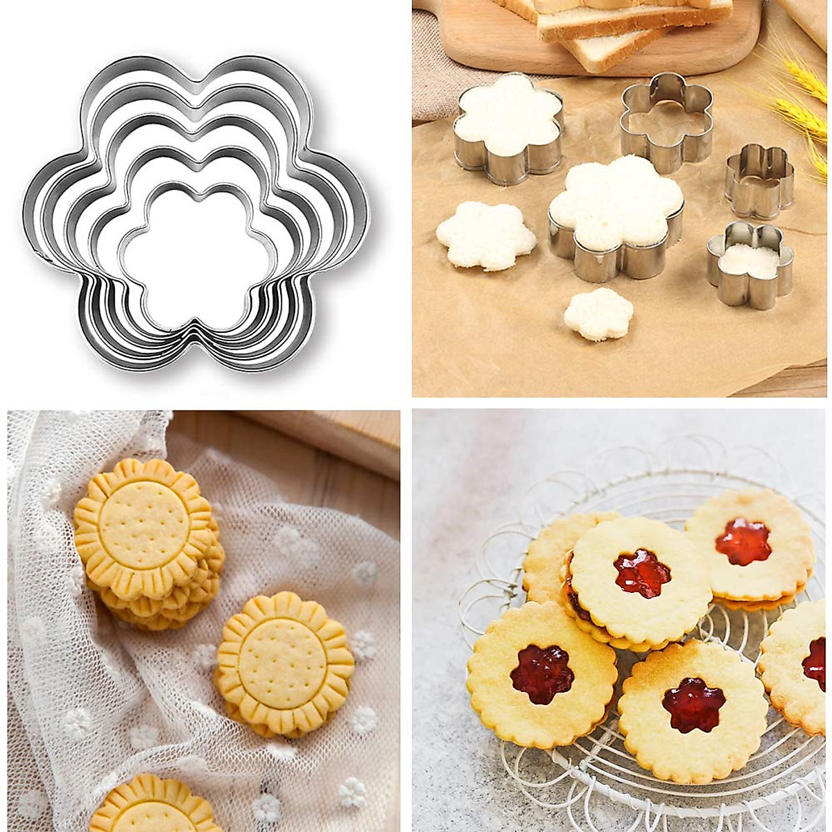 Strone Cookie Cutters, 20 Pcs Cookie Cutters Set Stainless Steel Multi-Size Biscuit Cutters Sandwich Fruit Cutting Shapes Heart, Star, Circle, Flower Metal Molds