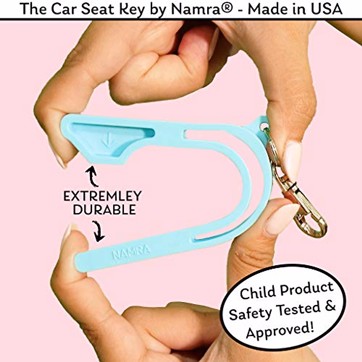 The Car Seat Key - Original Car Seat Key Chain Buckle Release Tool - Easy Unbuckle Opener Aid for Nails, Parents, Grandparents & Older Children by NAMRA Made in USA (Grey)