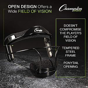 Champion Sports Steel Softball Face Mask - Classic Fielders Masks for Youth - Durable Head Guards - Premium Sports Accessories for Indoors and Outdoors - Black