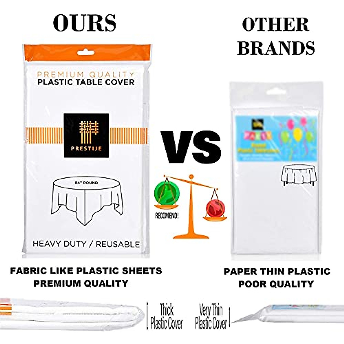 Plastic RoundTablecloth - Round Premium Disposable Tablecloths, Plastic Tablecloth Round - Round Table Disposable Table Cloth, Round Tablecloths 84 Inches, (6 Pack)
