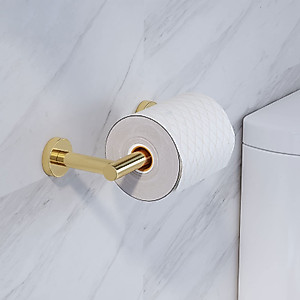 POKIM Gold Toilet Paper Holder - Metal Bathroom Flexible Pivoting Tissue Handle on Wall Mounted, SUS 304 Stainless Steel Adjustable TP Large Mega Roll Holder Classic Shiny Finish