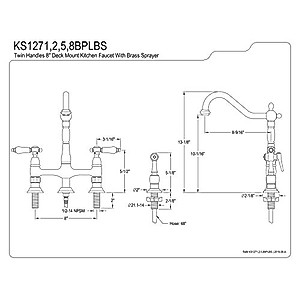 Kingston Brass KS1272BPLBS Bel-Air Bridge Kitchen Faucet, 8-3/4" in Spout Reach, Polished Brass