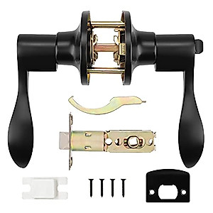 GOBEKOR 5 Pack Black Door Handle with Lock, Matte Black Interior Door Handles Keyless for Bedroom Bathroom Privacy Door Levers Black Bedroom Door Handles Set