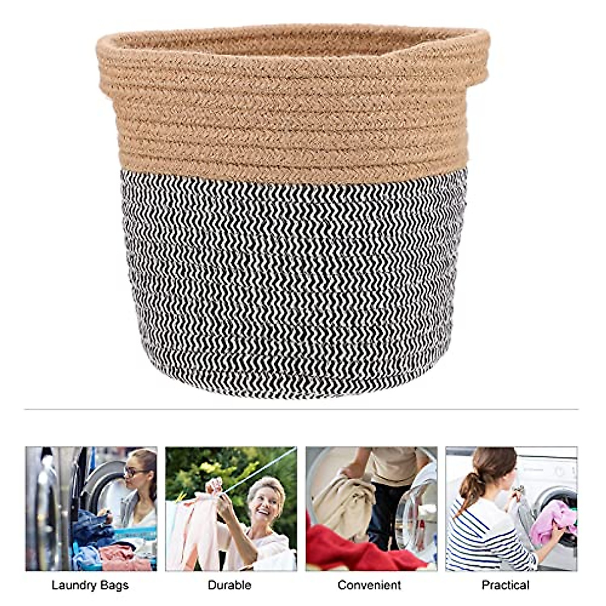 Woven Hamper Collapsible Basket Cotton Rope Woven Basket Large Storage Laundry Plant Pot Cover Decorative Storage Basket for Living Room Bathroom Baskets Nursery Organizer Bins
