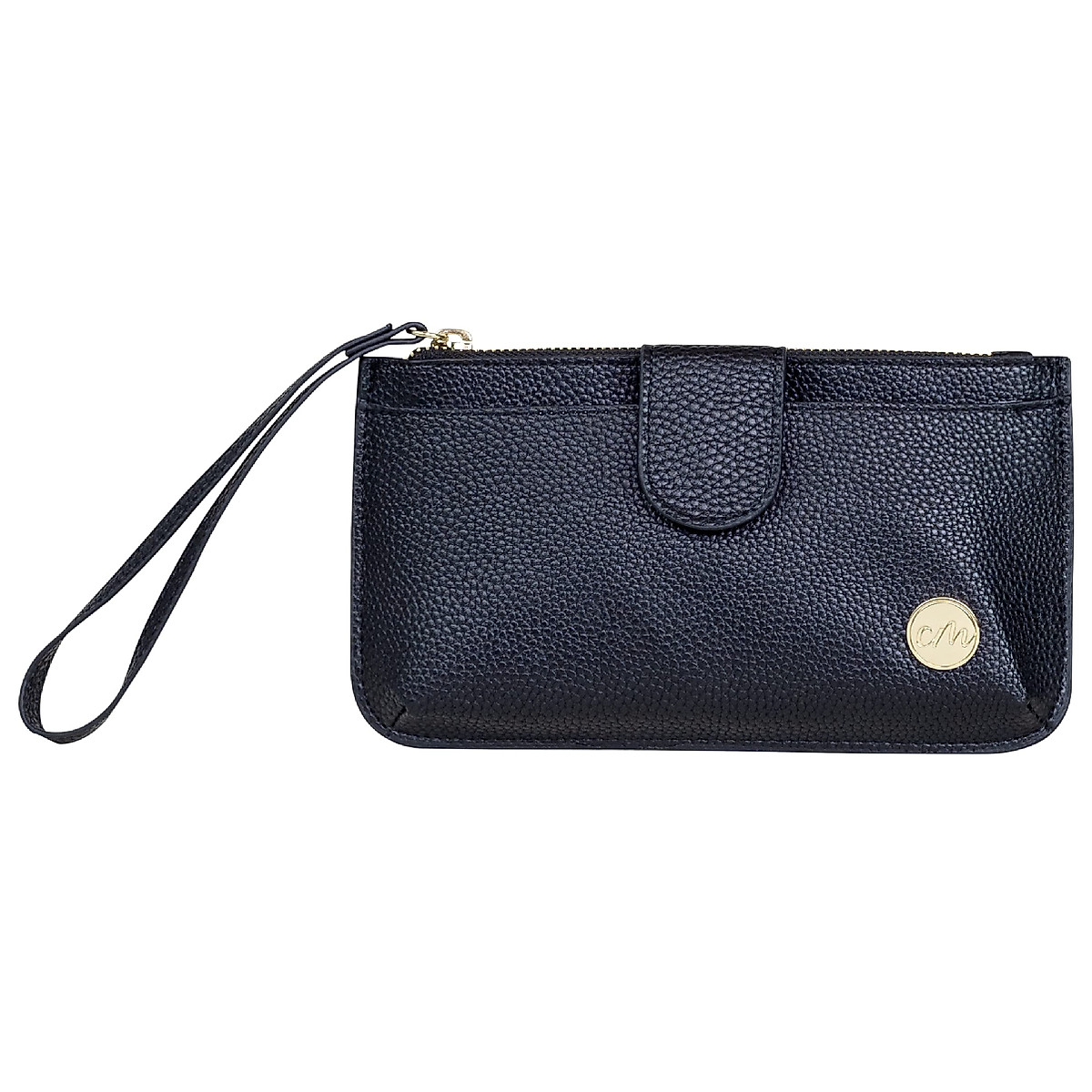 CleverMade Premium Zip Pouch Wallet Clutch with Multiple Storage Pockets and Wristlet Strap for Easy Carrying, Durable Vegan Leather Construction, Black