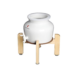 Sighompro Countertop Ceramic Porcelain Water Jug Dispenser with Faucet and Gasket, with Wooden Stand. Mostly Used for 3 Gallon and 5 Gallon Water Bottles
