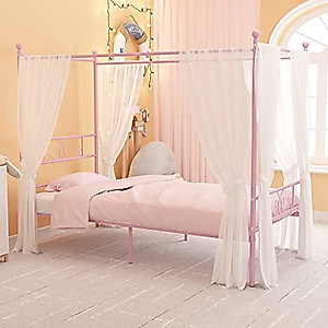 Weehom Metal Canopy Bed Frame Platform Bed 4 Posters Sturdy Steel Mattress Foundation with Headboard and Footboard Box Spring Replacement Easy DIY Assembly Twin,Pink
