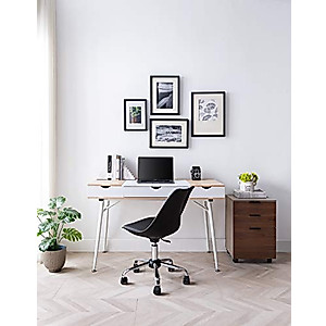 JJS Home Computer Desk, Writing Desk with Drawers, Contemporary Design Split Top Storage Modern Desk, Sturdy and Easy Assembly Spacious Desktop Mid Century Desk,White Desks for Bedroom Dresser Table