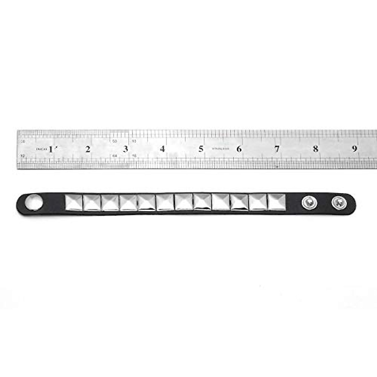 Eigso 2Pcs Black Leather Bracelet for Men Women Adjustable Hematite Punk Spike Metal Cuff Bangle