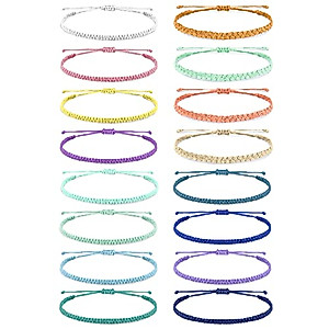 16Pcs Boho String Bracelets for Women Waterproof Wave Surfer Bracelets for Summer Adjustable Rope Braided Bracelets Gifts for Teen Girls Cute Friendship Bracelets Pack Gifts for Holiday（Set D-16Pcs）