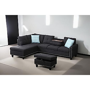 AYOUZ 98" L-Shape Linen Convertible Sectional Sofa Set with Left Facing Chaise & Ottoman, Modern Living Room Furniture-Set w/Storage for Home, Office, Apartment