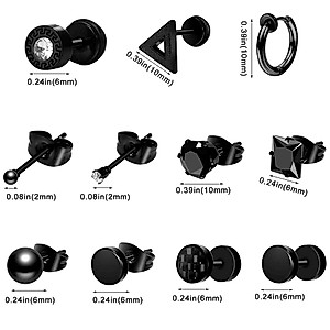 ONESING 17 Pairs Black Earrings for Men Black Stud Earrings Men Earrings Black Hoop Earrings Men Black Earrings for Men Womens Stainless Steel Jewelry Piercings