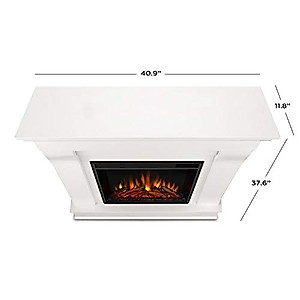 BOWERY HILL Contemporary Solid Wood Electric Fireplace Mantel Heater with Remote Control, Adjustable Led Flame, 1500W in White