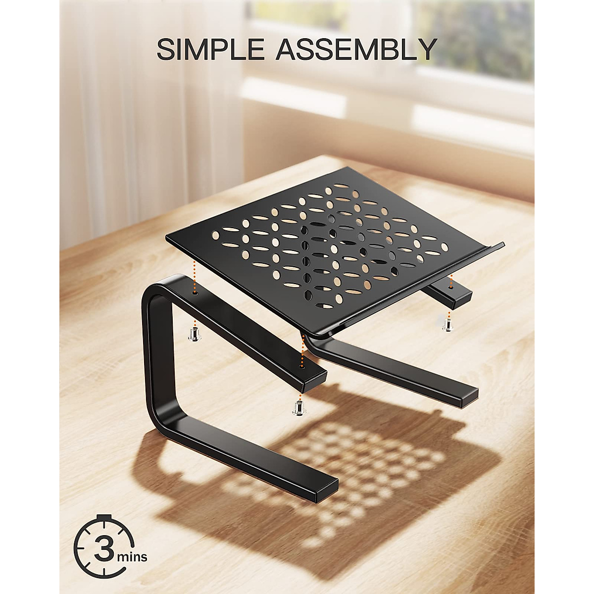 LORYERGO Laptop Stand for Desk, Ergonomic Laptop Riser Laptop Mount Computer Holder for Desk, Strengthened Notebook Stand Compatible with All 10-15.6” Laptops, Black