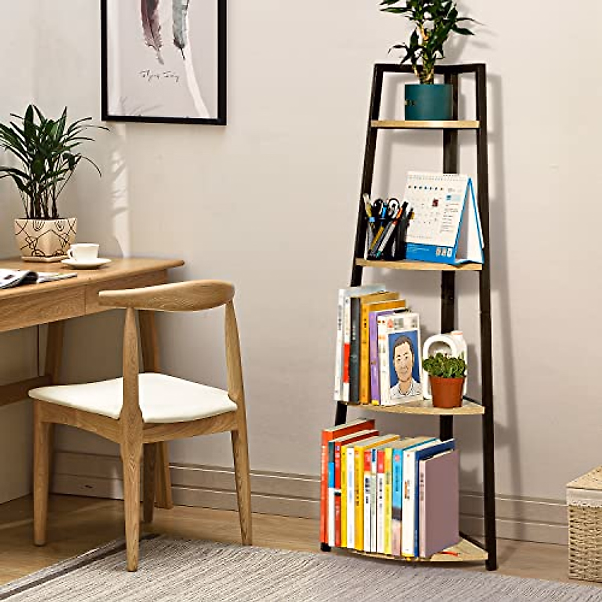 CIPACHO Corner Shelf Stand,4-Tier Corner Bookshelf, Industrial Ladder Shelf,Tall Corner Plant Stand Display Shelf for Living Room, Kitchen, Home Office