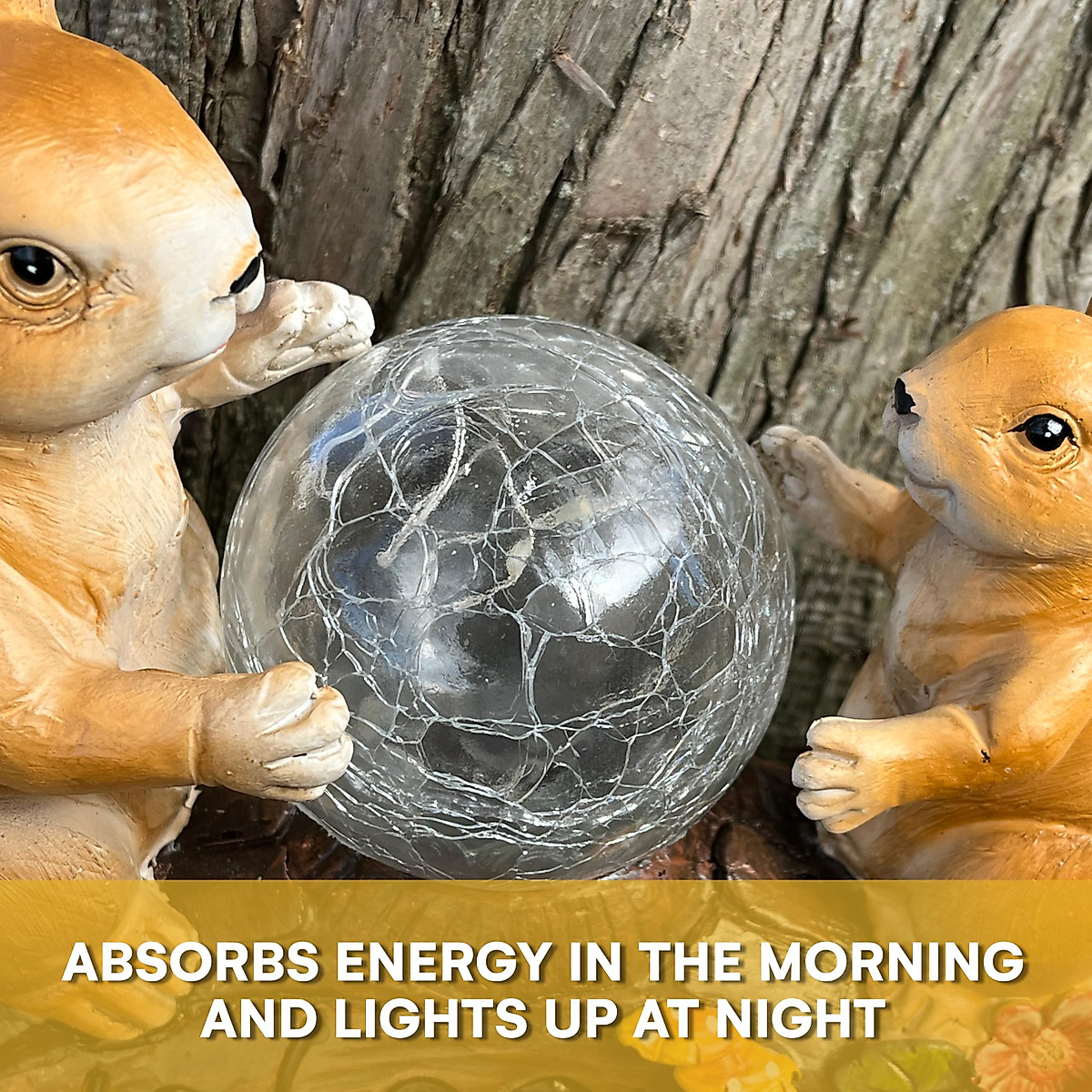 VP Home Enchanted Welcome Squirrels Solar Powered LED Outdoor Decor Garden Light with Crackled Glass Globe Welcome Squirrel Statues Outdoor Bird Decor Figurine Decor for Outside Patio, Yard, Lawn