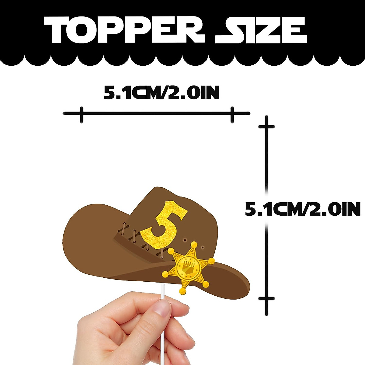 18pcs Gold Glitter Cowboy Hat 5 Dessert Cupcake Topper Cow Country Western Bull Riding Bull Rider Competition Theme Decor Supplies Boy Girl Happy 5th Birthday Party Decorations