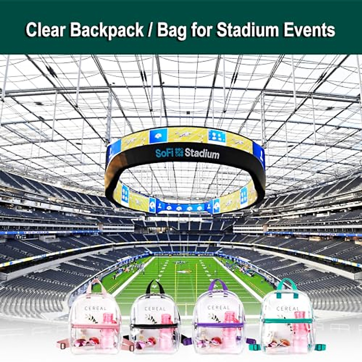 Keepcross Small Clear Backpack Stadium Approved - 12x6x12 Cute Mini Plastic Clear Stadium Bag Great for Festival Sport Events Game Concert,Women Girls,Black Straps