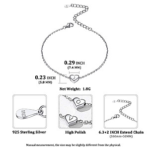 ChicSilver 925 Sterling Silver Bracelets for Women Initial Charm Bracelet with Heart Bracelet for Women Mom Bracelet Gift for Mother