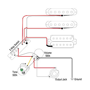 MAXCHEER 3 Pickups Wiring Harness Prewired/5-Way Switch/Jack 1T1V Big 500k Pots/with 6.35 Output/Black Knobs for Electric Guitar(5 Way Switch)
