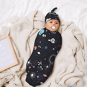 Space Baby Stuff Galaxy Swaddle with Beanie Set, Soft and Stretchy Baby Constellation Baby Swaddles Warp Blanket Swaddle Sack for Boy and Girl Gift