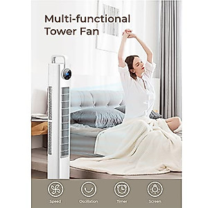Uthfy Tower Fan with Remote Control, Oscillating Bladeless Fan, 43 Inch, Quiet 3 Speeds, Large LED Display,12H Timer, Standing Floor Fans Whole Room Home Office, White, One Size, ATF-014L-2